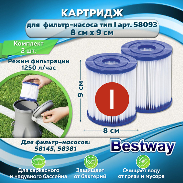 Картридж для фильтра бассейна тип "I" Bestway 58093 8х9 см (блок из 2 ...