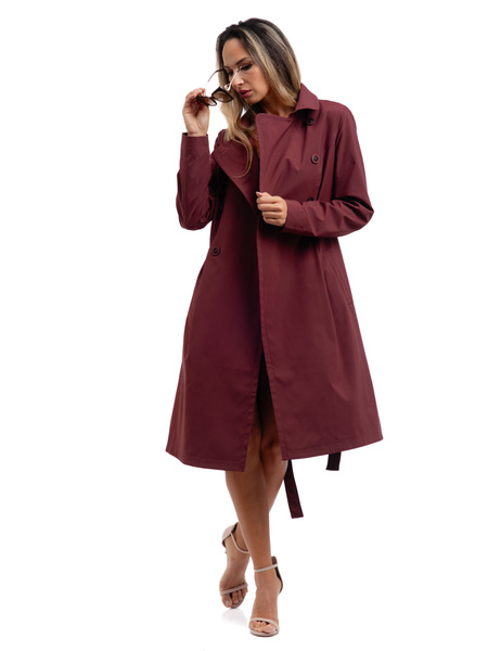 Плащ Женский Rosso Style бордовый Длинный, размер 48 Плащевка Россия Пуговицы приталенный ...