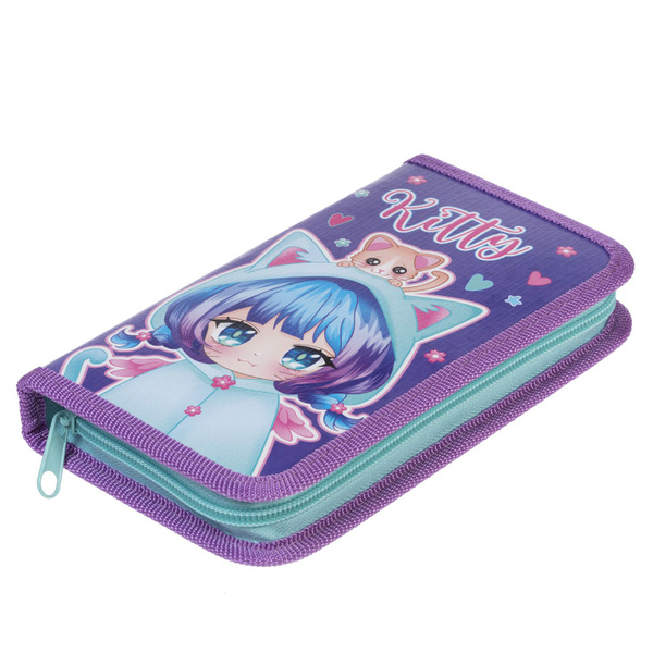 Пенал Hatber 1 отделение на молнии 190х115 мм глянцевая ламинация - Девочка-кошка- с таблицей ...