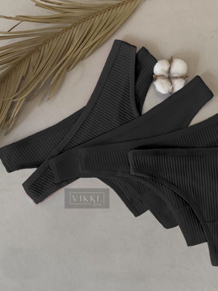 Комплект трусов Женский VIKKI. стринги Хлопок, Спандекс черный, размер 44, 46 Высокая Россия ...