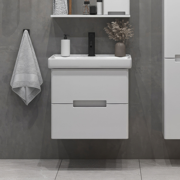 Тумба подвесная SanStar Ориана 60 с раковиной Енисей 60 (комплект) для ванной комнаты, белая ...