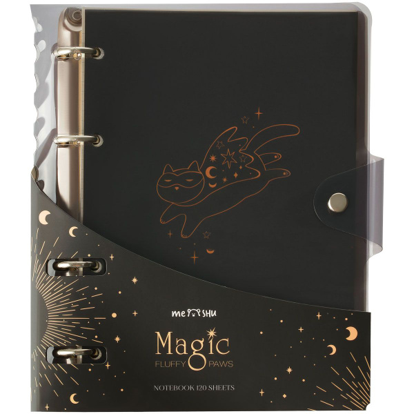 Тетрадь на кольцах 120 листов в клетку, формат А5, пластиковая обложка, MESHU Black cat - купить ...