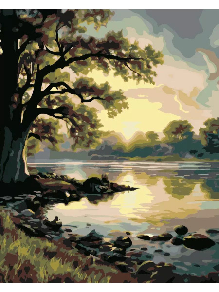 Картина по номерамна берегу реки Размер 40х50, на холсте на деревянном ...