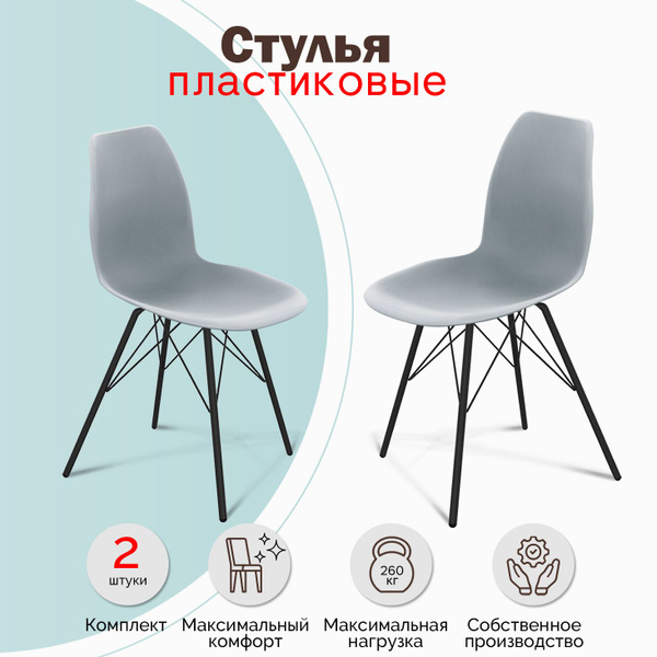 Стулья комплект 2 шт, стул пластиковый со спинкой, модель SHT-ST29/S37, на металлокаркасе для ...