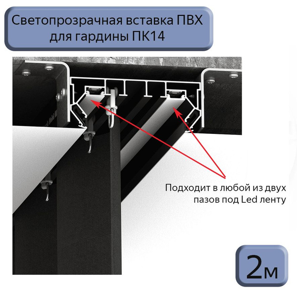 Вставка светопрозрачная в гардину ПК14 для натяжного потолка, 2м ...