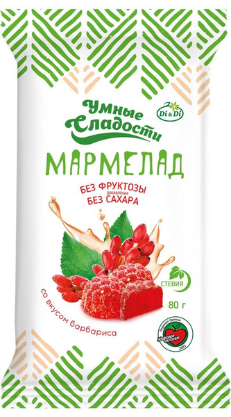 Мармелад Умные сладости барбарис без фруктозы без сахара, 80г, 4 шт ...