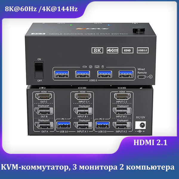 KVM-переключатель, 3 монитора, 2 компьютера - купить с доставкой по ...