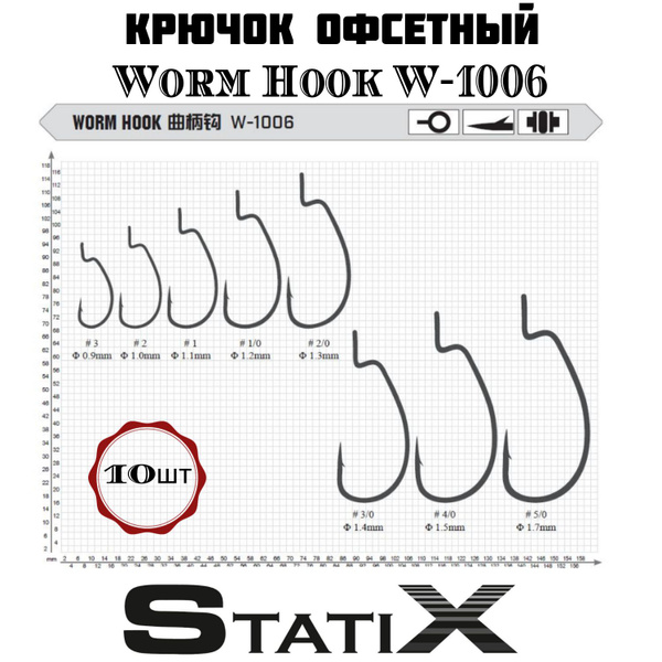 Крючок офсетный "STATIX Worm Hook W-1006" # 2 (10 шт/уп) - купить с доставкой по выгодным ценам ...