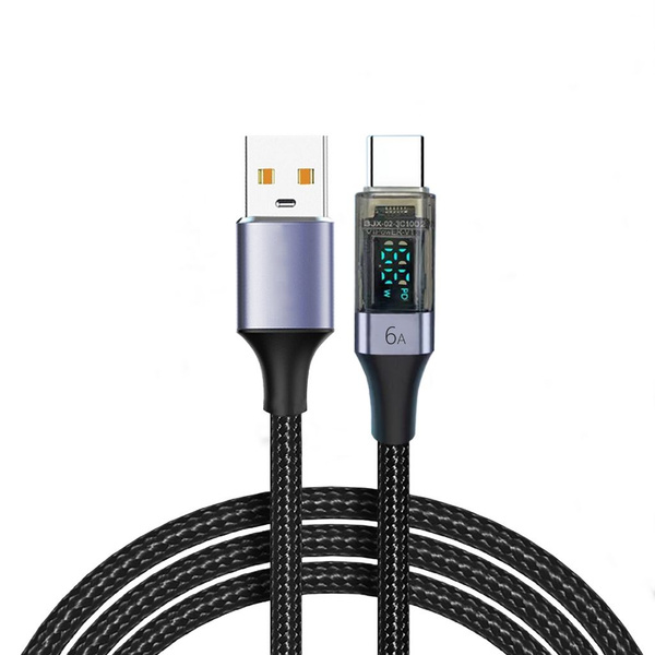 Usb кабель быстрой зарядки с Led дисплеем 66 Вт Type C 2м серый