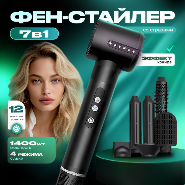 Фен-щетка для волос NetMinds Фен с насадками для волос профессиональный ...
