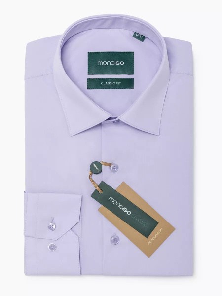 Рубашка Мужской Mondigo лавандовый Длинный Хлопок, Полиэстер Воротник Однотонный, размер 48, 50 ...