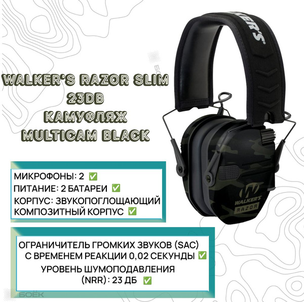 Наушники для спортивной стрельбы активные WALKER'S RAZOR Slim, 23db ...