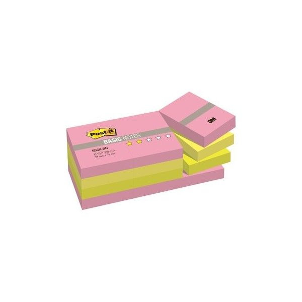 Стикеры клейкие Post-it Basic "Неон", 38 х 51 мм, 3 цвета, 12 х 100 шт ...