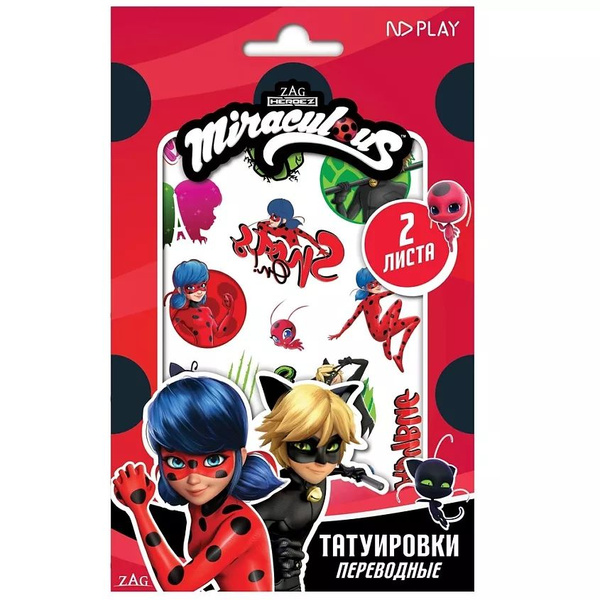ND PLAY Наклейки - татуировки ''Леди Баг и Супер-Кот'', 2 листа 1 шт ...