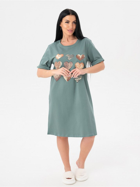 Туника домашняя Женский Sofia trikotaz Повседневный, размер 62 Трикотаж Короткий оливковый ...