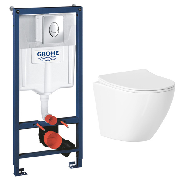 Инсталляция с подвесным унитазом Helmken 35490101 комплект 3 в 1: подвесной безободковый унитаз ...