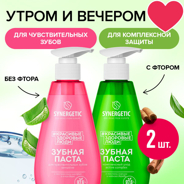 Зубная паста с дозатором SYNERGETIC (Комплексный уход и реминерализация ACTIVE COMPLEX+Для ...