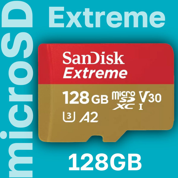 Карта памяти Sandisk Extreme microSDXC 128GB (190/90Mb/s) UHS-I U3 V30 A2 SDSQXAA-128G-GN6MN ...