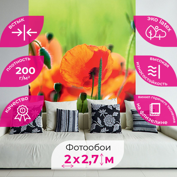 Фотообои на стену DIVINO Decor " Маки 200х270" купить на OZON по низкой ...