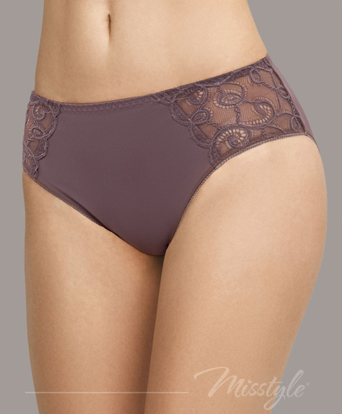 Трусы Женский Misstyle слипы, макси Полиамид, Эластан коричневый, размер 52 Средняя Кружево ...