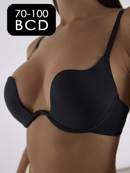 Бюстгальтер Женский на косточках, пуш-ап, размер 75B черный Полиамид, Эластан Вечерний ...