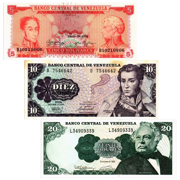 Набор 3 банкноты Венесуэлы 5-10-20 боливар 1974-1992 г., AU/XF (ПЯТНА) купить на OZON по низкой ...