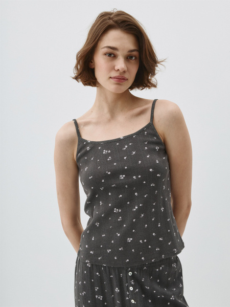 Майка бельевая Женский SELA серый Трикотаж Домашний, размер 44 Китай Цветочный купить c ...