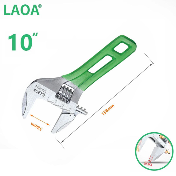 Ключ разводной сантехнический 10 дюймов LAOA, 158мм длина и 38 мм максимальное раскрытие, CrV с ...