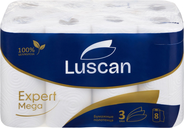 Полотенца бумажные Luscan Expert Mega 3-слойные белые, 8 рулонов, по 12 метров купить на OZON по ...