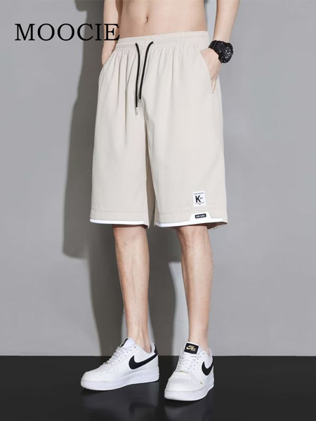 Шорты Мужской MOOCIE Спортивный бежевый глянец, размер 54 Поликолон Без застежки Аппликация ...