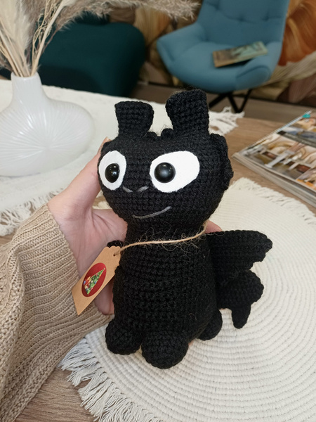 Черная фурия. Вязаный дракон, мягкая игрушка. Амигуруми из хлопка ...