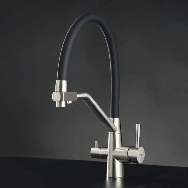 Смеситель на кухню гибкий излив черный, с подключением фильтра для ...