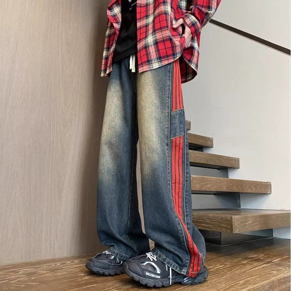 Джинсы Мужской, Женский KERNA рубиновый, деним широкие Джинс, Хлопок, размер 46 свободный Молния ...