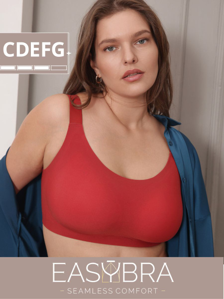 Бюстгальтер Женский EASY BRA без косточек, бесшовный, размер 85F, 90C бордовый Микрополиамид ...