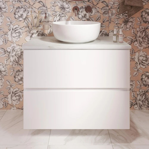 Тумба под раковину со столешницей STWORKI Колдинг 80 белая, сатиновая светло-серая купить на ...