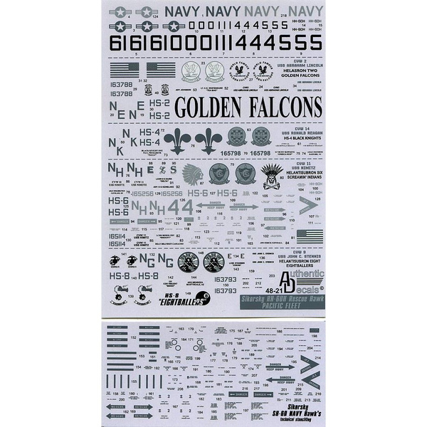 Декаль Sikorsky SH-60F/H Ocean/Rescue Hawk (2 листа) 1/48 AD 48-21 ...