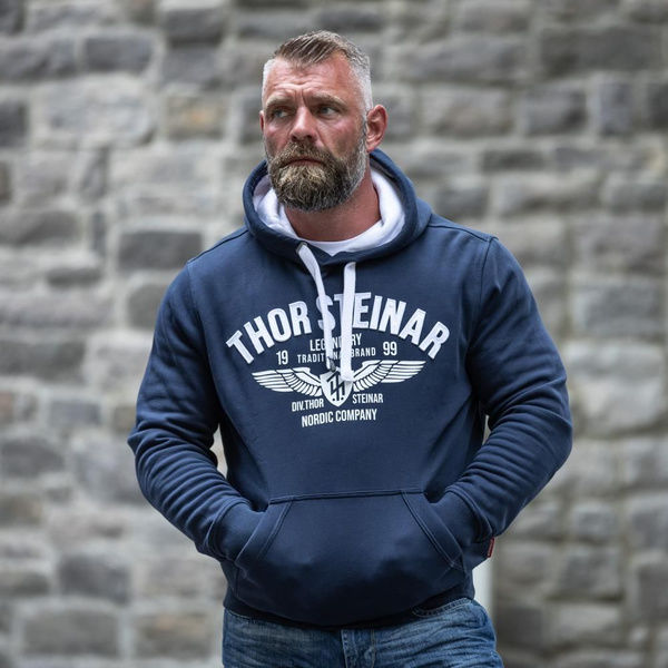 Худи Мужской Thor Steinar Вышивка, Карманы синий Затягивающийся шнурок Хлопок, Полиэстер, размер ...