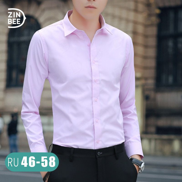 Рубашка Мужской ZinBee пудровый Длинный Хлопок, Стрейч-коттон, размер 46 полуприталенный ...