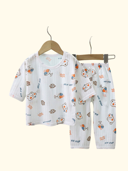 Домашний комплект Мальчики, Девочки BCATON Хлопок, размер 90 холодный белый Три четверти ...