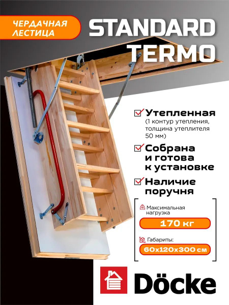 Чердачная лестница с люком Docke STANDARD Termo (NS) 60х120х300 утепленная купить на OZON по ...