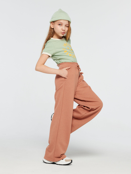 Брюки Девочки OLDOS палаццо светло-коричневый, бежевый Хлопок, Полиэстер Повседневный, размер ...