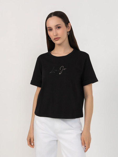 Футболка Женский Liu Jo темно-синий, размер 40 Хлопок, Эластан Повседневный Турция купить c ...