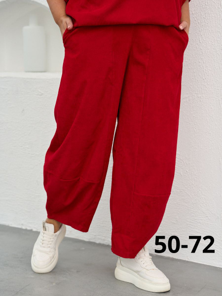 Брюки Женский SPARADA широкие винно-красный Вельвет Повседневный, размер 66, 68 Резинка ...