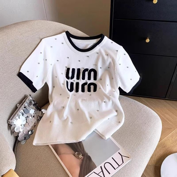 Футболка Женский Miu Miu белый Короткий размер 44 Лавсан Вискозный шелк Однотонный