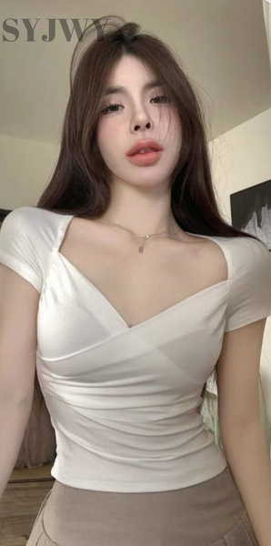 Кроп-топ Женский SYJWY белый, белый шоколад, размер 42 Политекс Короткий Повседневный Хлястик ...