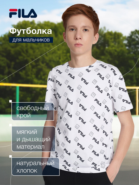Футболка Мальчики Fila белый, размер 158, 164 Хлопок Повседневный Бангладеш купить c доставкой ...