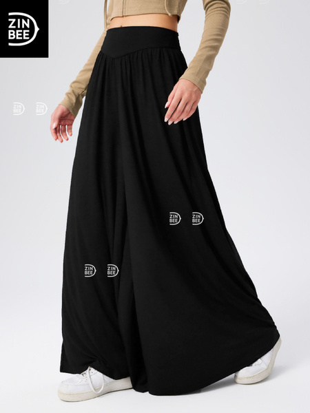 Брюки Женский ZinBee глубокий черный Политекс, Хлопок Повседневный, размер 48 На любой сезон ...