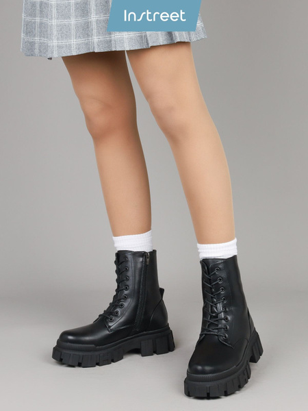 Ботинки Женский Instreet черный, размер 39 дерби Зима 5 Шнурки, Молния Толстый каблук Россия ...
