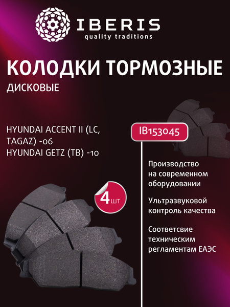 Колодки тормозные передние дисковые для Хендай Акцент 2, Гетц, Hyundai ...