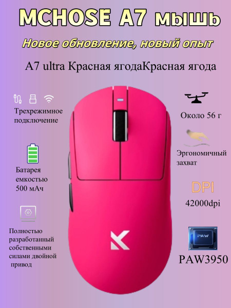 Мышь беспроводная MCHOSE беспроводная MC-A7-001 , малиновый,MC-A7-001 купить c доставкой на OZON ...